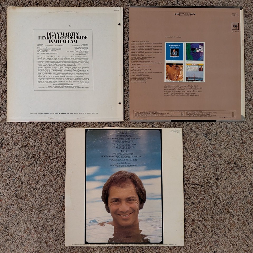 Lot of 3 Vinyl LP Albums (Oldies) Dean Martin, Tony Bennett, Paul Anka ...