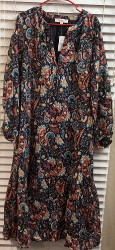 loft tall shimmer paisley tie neck midi dress | eBay