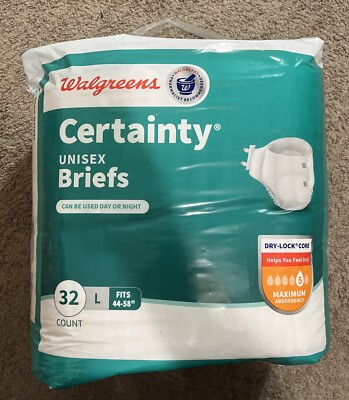 Walgreens Certainty Unisex Briefs Size Large 44”-58” Maximum Absorbency ...