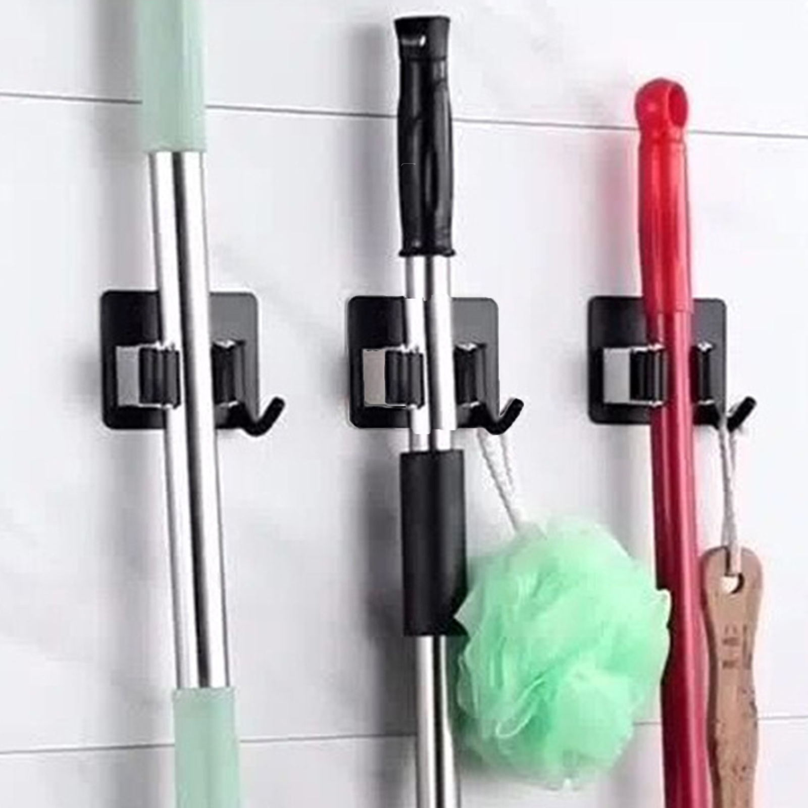 1 Set Mop Rack Punch-free Store Wall-mounted Broom Mop Storage Holder ...