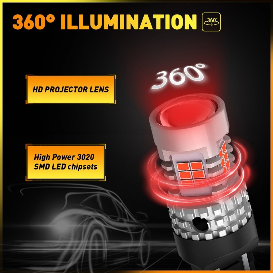 7443 7444 7440 Pure Red LED Tail Brake Stop Light Bulbs Anti Hyper ...