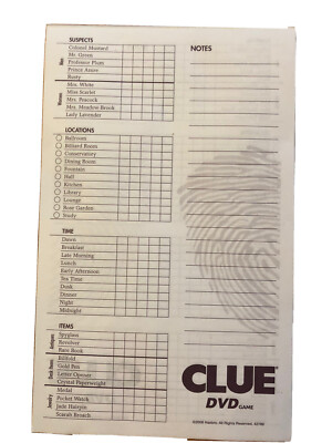 2006 Clue DVD Board Game - Replacement Cluepad Notes Pad | eBay