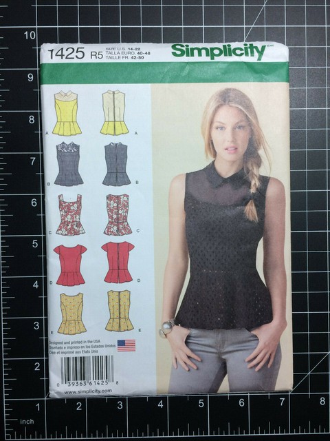 Simplicity Sewing Pattern 1425 Princess Seams Peplum Top 4-22 for sale ...