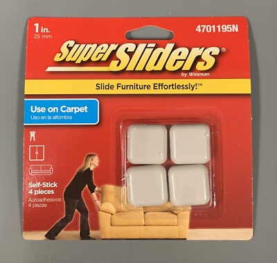 Lot of 2 Super Sliders 1" Square Self-Stick Furniture Sliders Carpet 4 ...