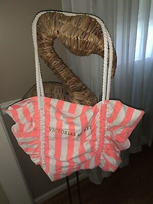 Victorias Secret Canvas Rope Strap 14x22 HOT PINK Beach Ball Stripe ...