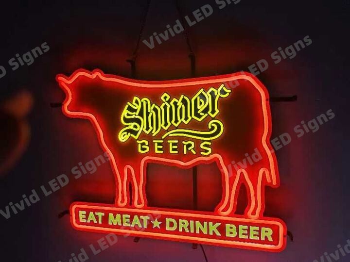 Shiner Beers Eat Meat Drink Beer 24" Vivid LED Neon Sign Light Lamp ...