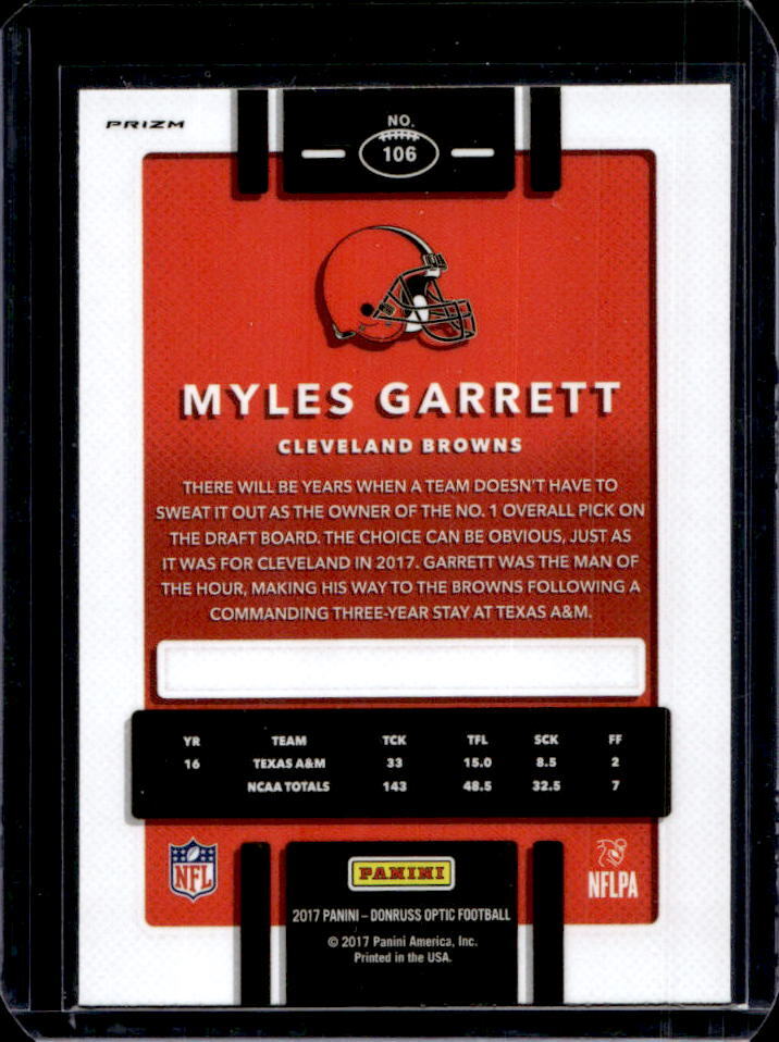 2017 Donruss Optic Myles Garrett Pink Prizm Rated Rookie Card RC #106 ...