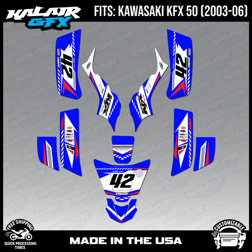 Graphics Kit for Kawasaki ATV KFX50 (2003-2006) Lethal - BLUE | eBay