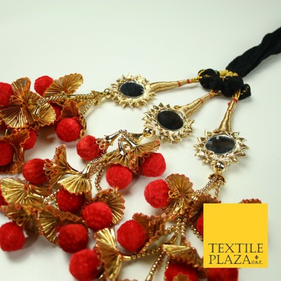 RED Spike Mirror Parandi Paranda Indian Tassels Mehndi Jago Hair Braid ...
