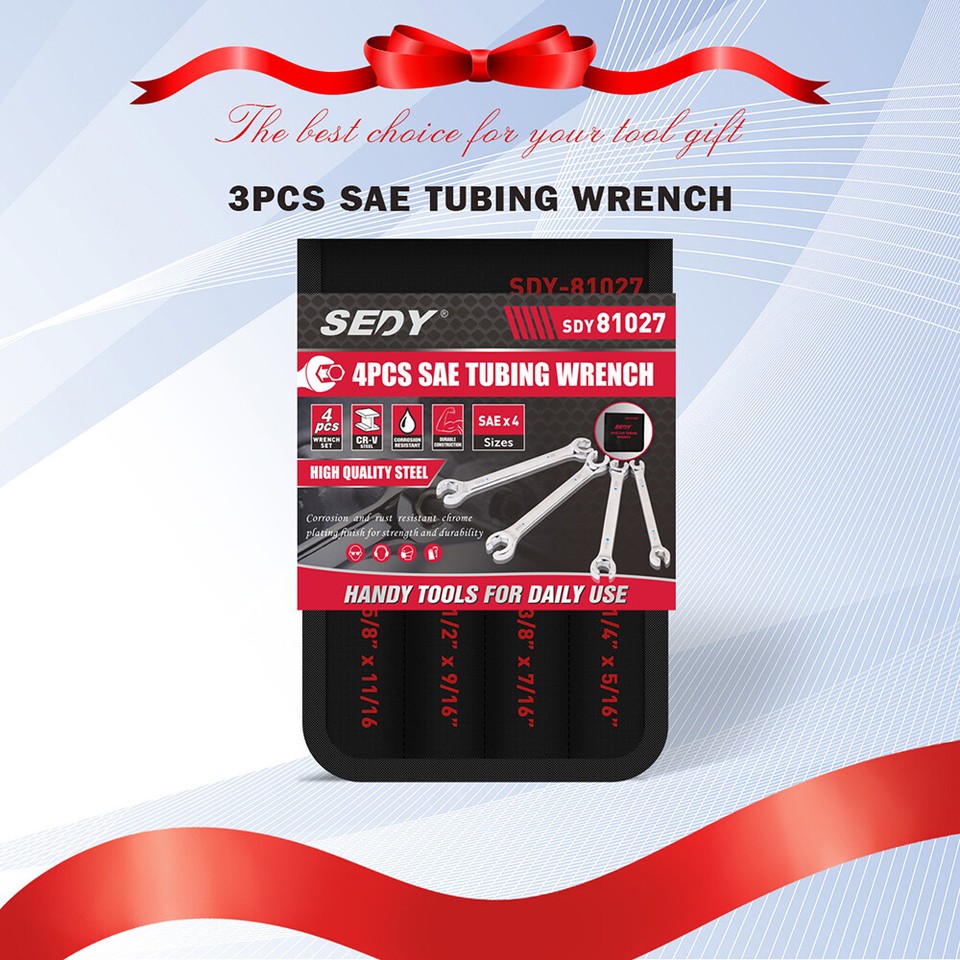 4PC Flare Nut Wrench Open-Ended Brake Pipe Spanner Set 1/4" 3/8" - 11/ ...