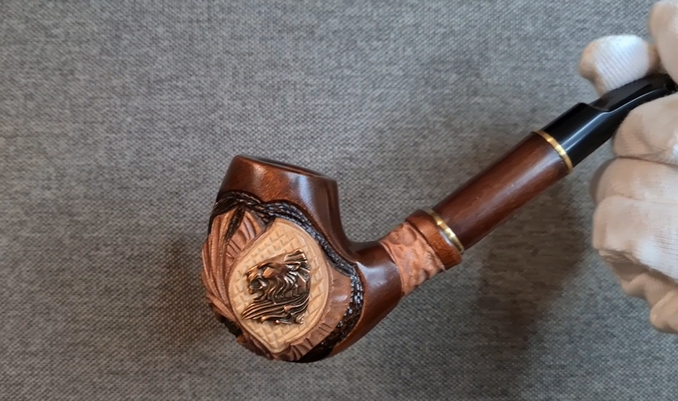 Long Pipe Lion Wood carved smoking pipe Tobacco Pipes Wooden Pipe 9mm ...
