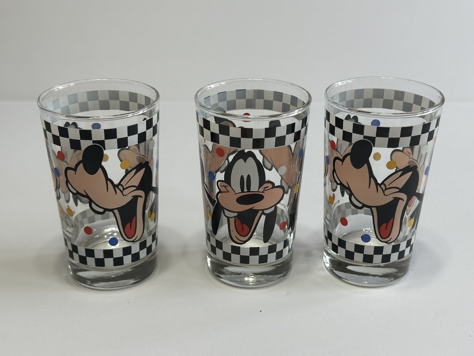 Set Of 3 -Disney Goofy Faces Glass Tumbler Cup Checkerboard Pattern ...
