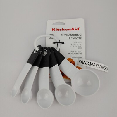 Kitchenaid 5 Measuring Spoons Set White KE057OHWHA Rubber Tips Grip ...