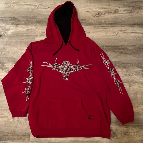 Y2K Early 2000s Top Heavy Clothing Tribal Print 2XL Red Hoodie | eBay