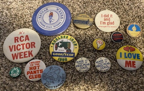 Lot Of 14 Vintage Enamel Metal Buttons & Lapel Pins Nixon Goodyear 4H ...