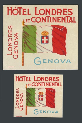 Hotel Londres et Continental GENOVA Italy – 2 vintage luggage labels ...