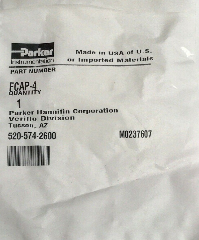 PARKER FCAP-4 Cap 45 Degree Pfa And Pvdf Flare 1/4 Inch, 5Pcs - New | eBay