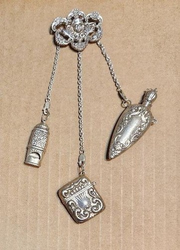 Vintage Victorian Repousse Sterling Silver .925 Chatelaine Brooch Pin ...