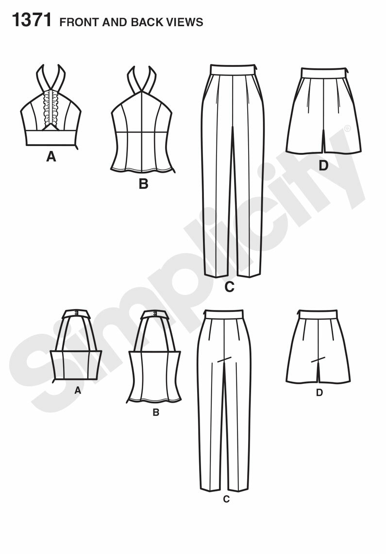Simplicity 1371 Sz 4-20 Halter Crop Top Pants Shorts Tattoo Open Back ...