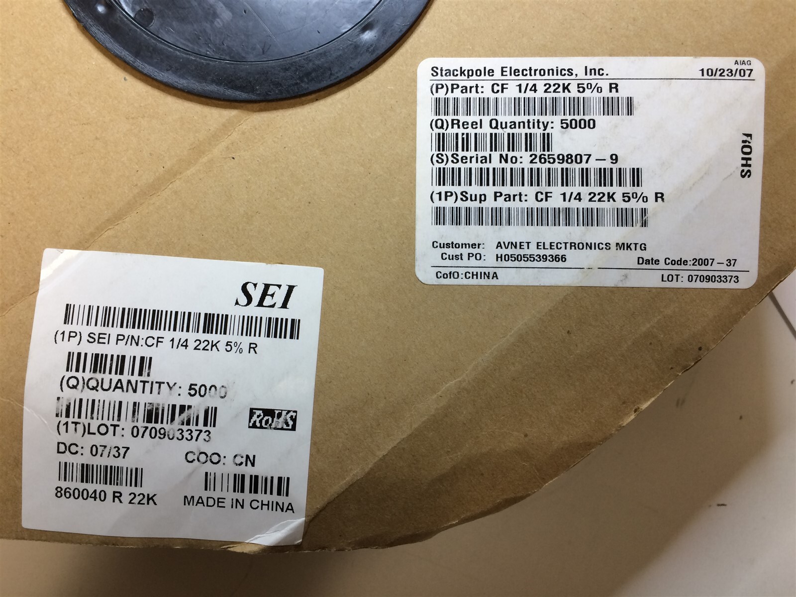 CF1/4-22K-5% KOA CF1/4-22K RES CARBON FILM 2.2K OHM 5% AXL 200 PIECES ...