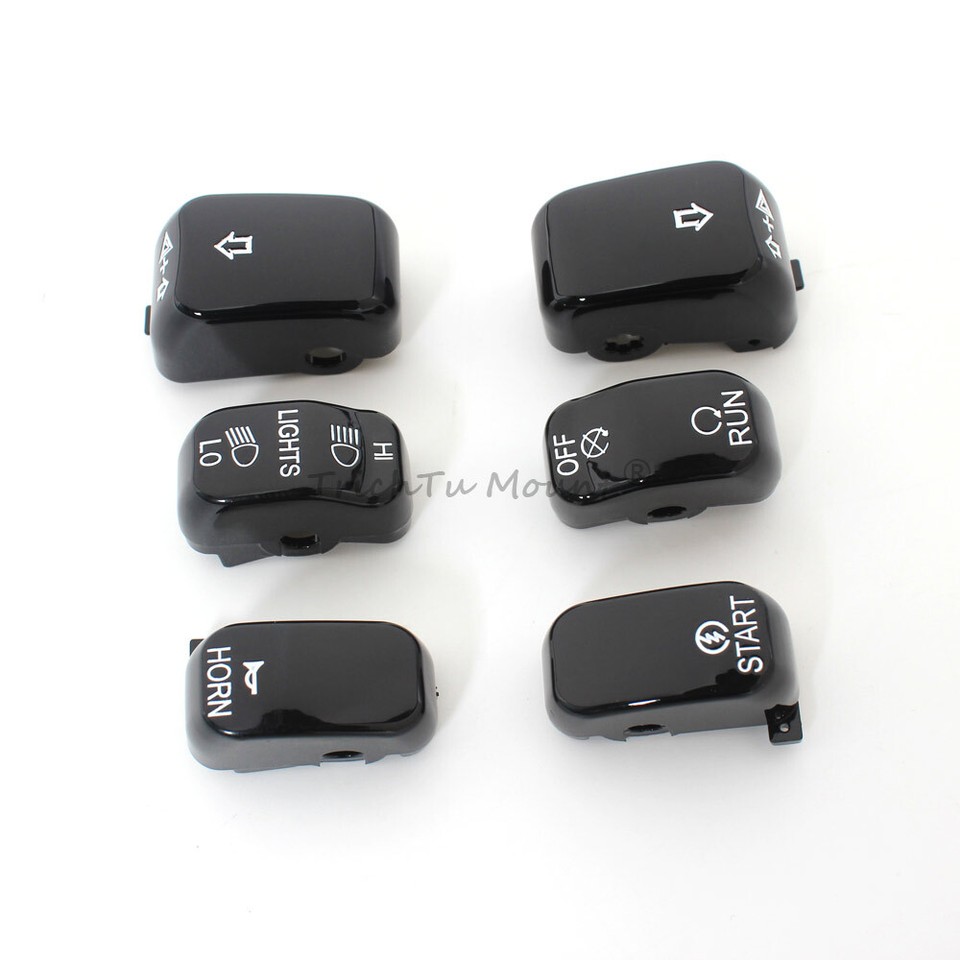 6pcs Black Switch Cap Kit Button Cover For Harley Softail Sportster ...