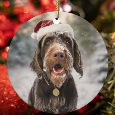 Cute German Wirehaired Pointer Dog Santa Winter Christmas Ornament Gift ...