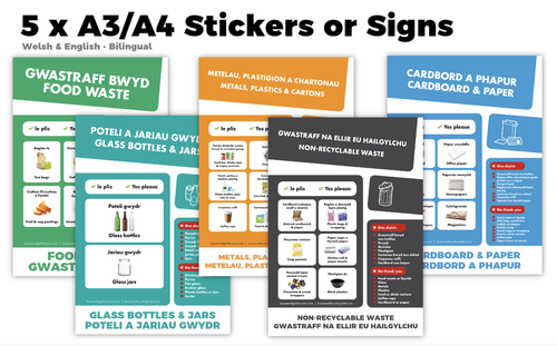 Recycling Signs or Stickers WELSH BILINGUAL - 5x A4 or A3 /OFFICE ...