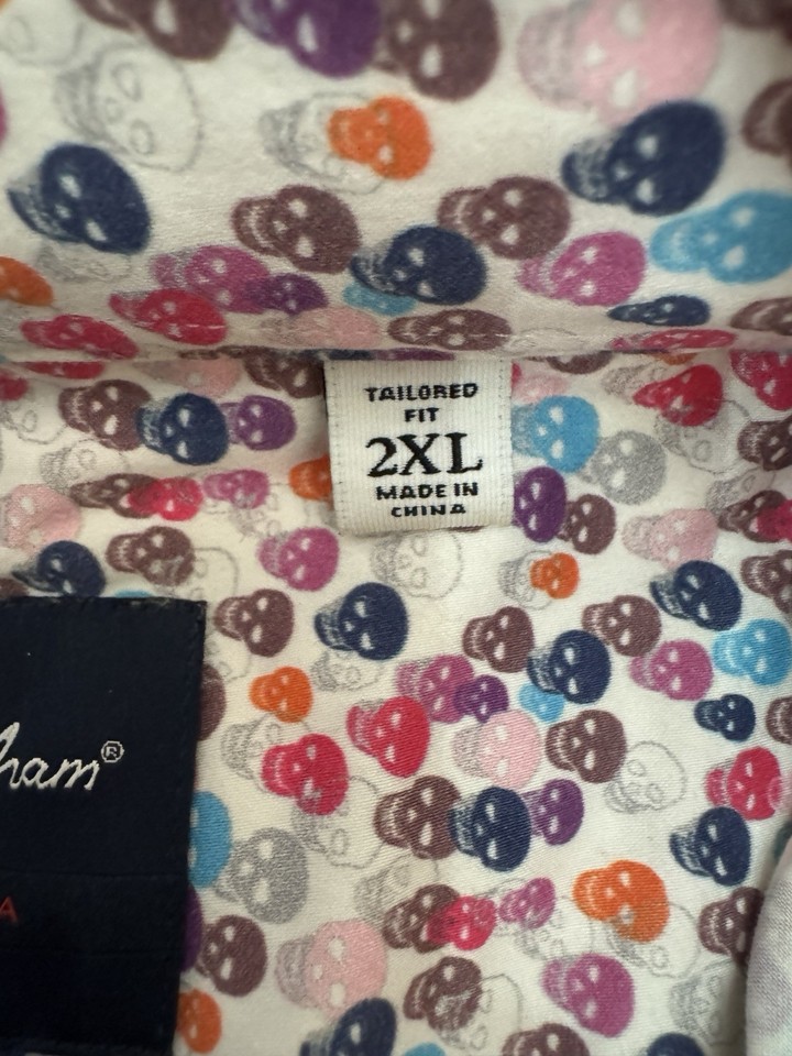 Robert Graham Button-Up Shirt Mens XL Colorful Artwork Skulls Flip Cuff ...