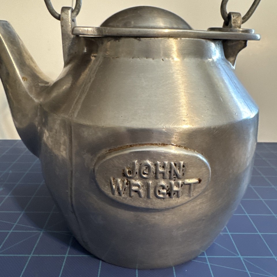 Vintage John Wright Cast Iron Tea Kettle Pot Swivel Lid Coil Handle ...