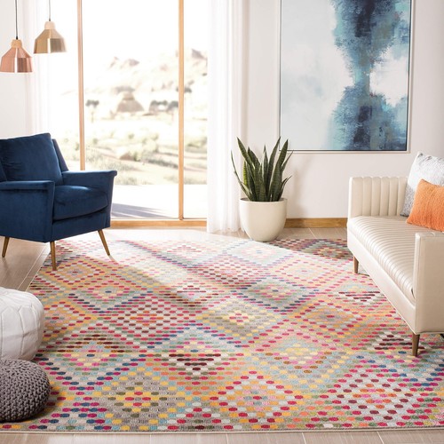 Monaco Collection Area Rug - 8' x 11', Multi & Beige, Boho Diamond ...