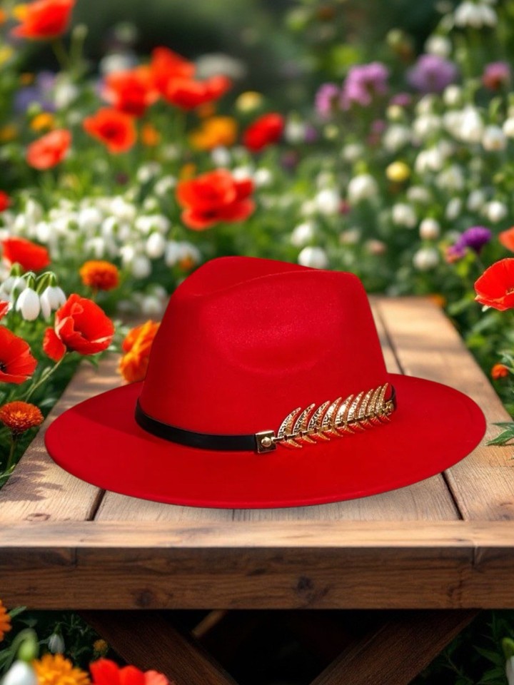 Red Hat Wide-brimmed Hat Stylish Fashion Red 58cm x 12cm Man Or Women ...