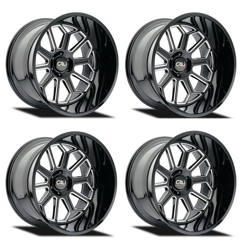 Set 4 24" Cali Off-Road Auburn 24x14 Black Milled 8x6.5 Wheels -76mm ...