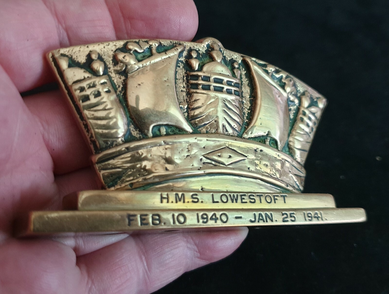 WW2 British Heavy Brass Paperweight for Royal Navy Sloop HMS Lowestoft ...