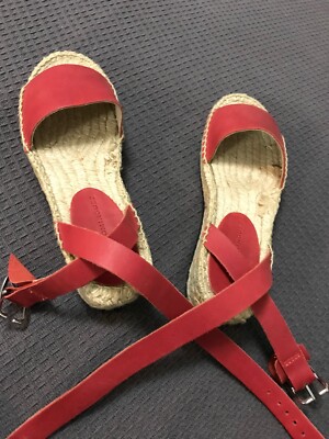 Adolfo Dominguez Red Leather Espadrille ankle strap sandals Size 36 (6 ...