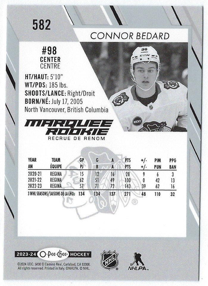 2023-24 O-Pee-Chee Marquee Rookie card# 582 of Connor Bedard | eBay