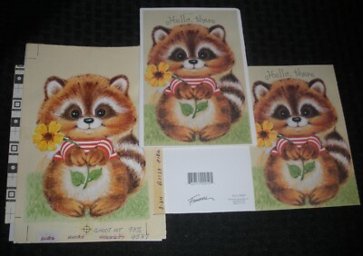 GET WELL SOON Cute Raccoon w/ Flower 6x8.5" Greeting Card Art #9587 w ...