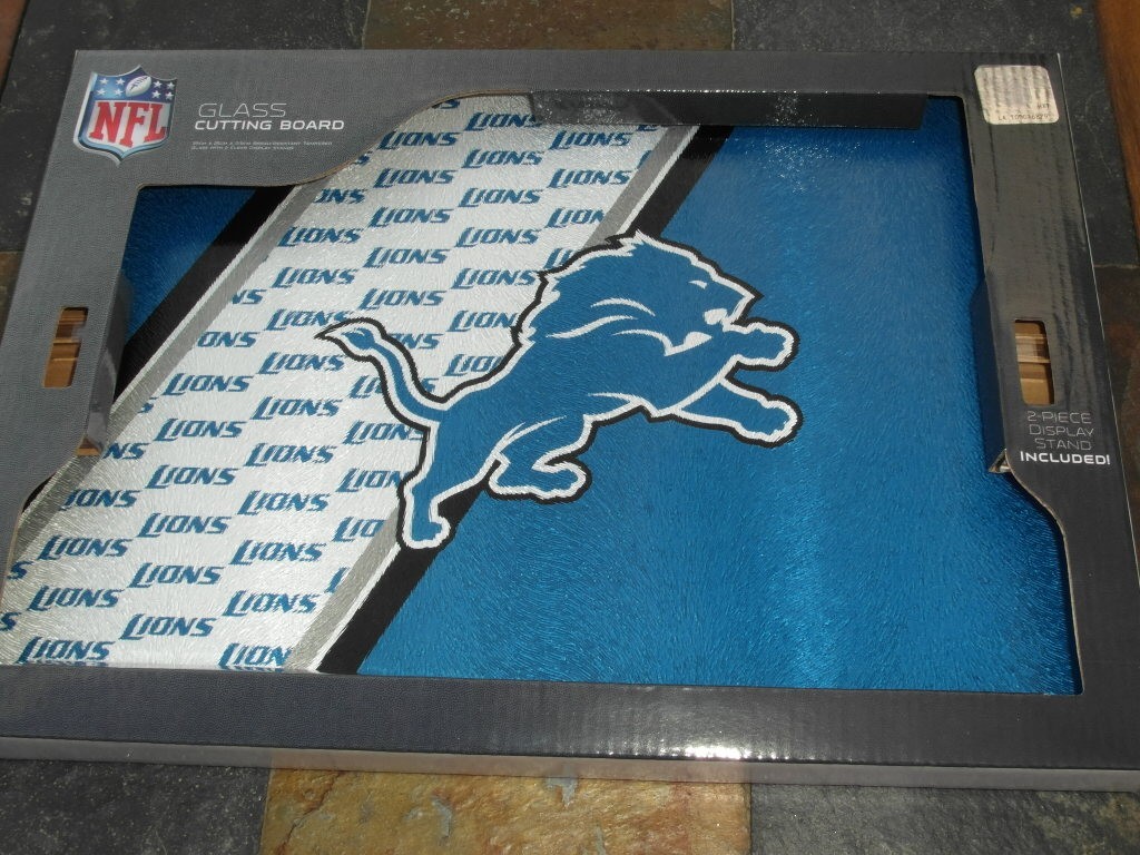 Detroit Lions Team Logo Glass Cutting Board with Acrylic Display Stands ...