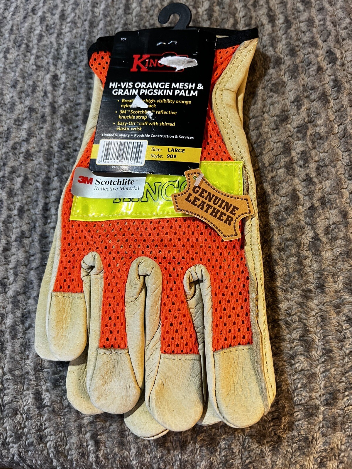 Kinco 909-L Men's Unlined Grain Pigskin Mesh Back Gloves Safety Orange ...