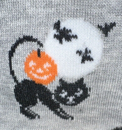 Halloween Black Cat Pumpkin Crew Socks Men's 8-12 Fall Gray Bats Moon ...