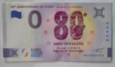 0 EURO NOTE 80TH ANNIVERSARY OF D-DAY & BATTLE OF NORMANDY ex n° 1222/ ...