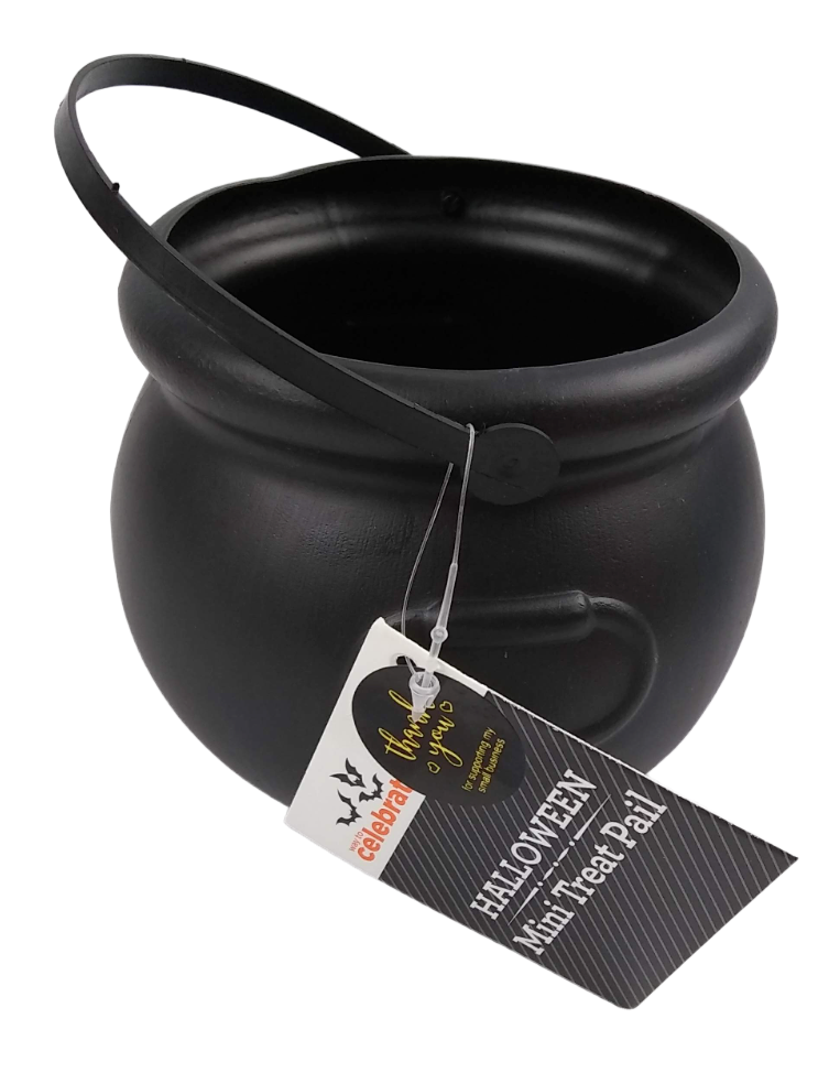 Mini HALLOWEEN Treat Pail with Handle Witch Couldron Pot Black Plastic ...