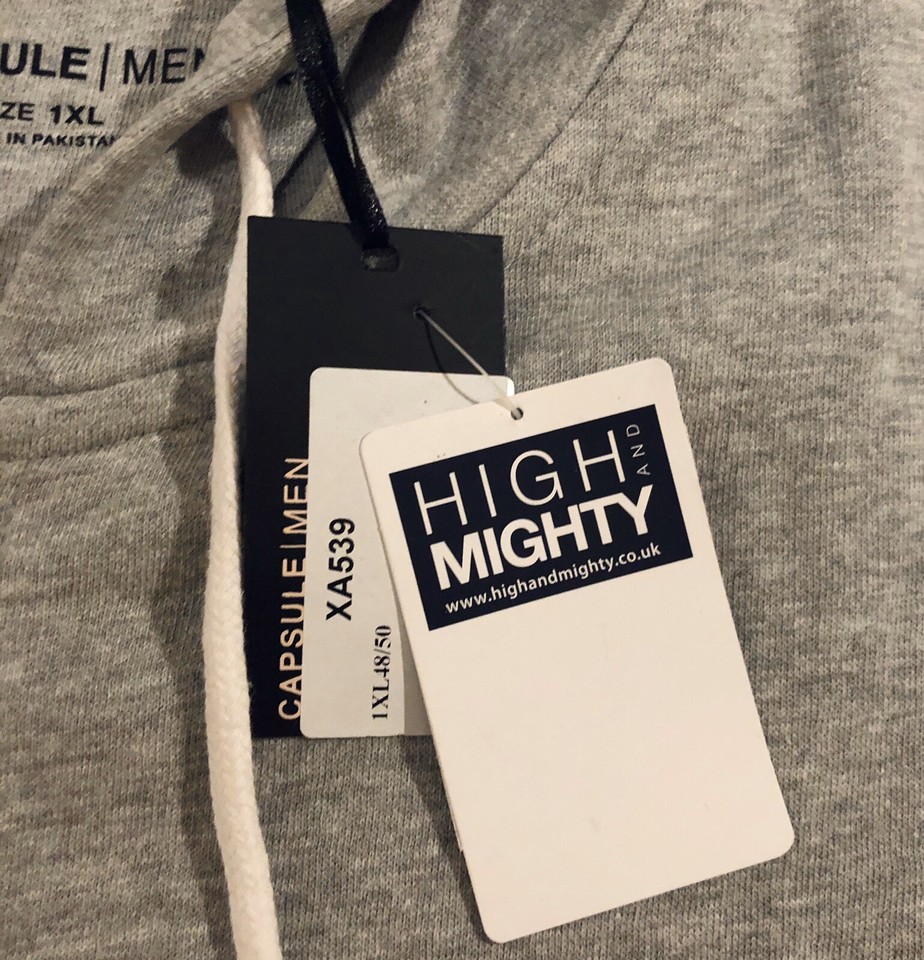 High and Mighty Hoodie Sweatshirt Grey Mens Size XL 50 Inch Chest | eBay UK