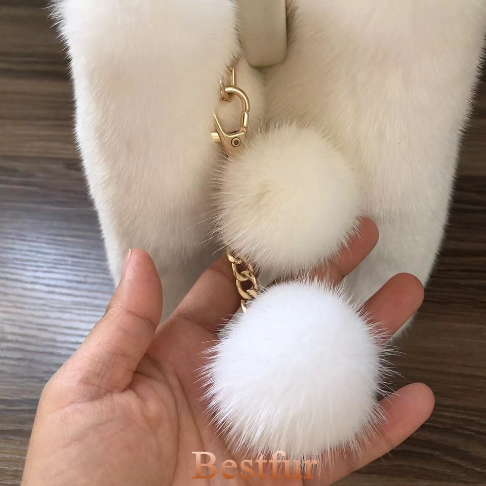 Womens Luxury Real Mink Fur Handbag Bucket Bag Purse Party Bag Tote ...