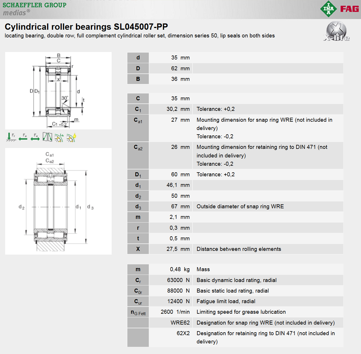 INA SL04 5007 PP C3 CYLIDRICAL ROLLER BEARING / SKF NNF 5007 ADB 2LSV ...