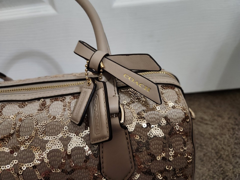 Coach Champagne Leather Gold Sequined Poppy Signature Satchel New ...