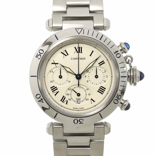 Cartier Pasha 38mm W31018H3 Date Automatic Silver Dial Mens Watch ...