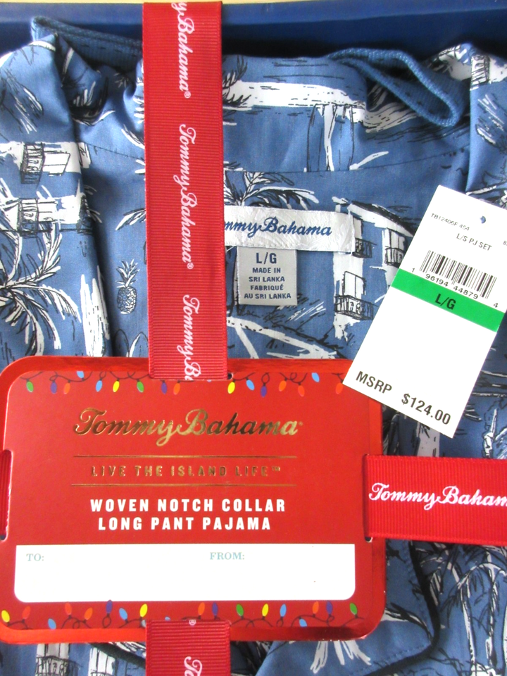 Tommy Bahama Men's Woven Notch Collar Long Pant PJ set Tropical Island ...