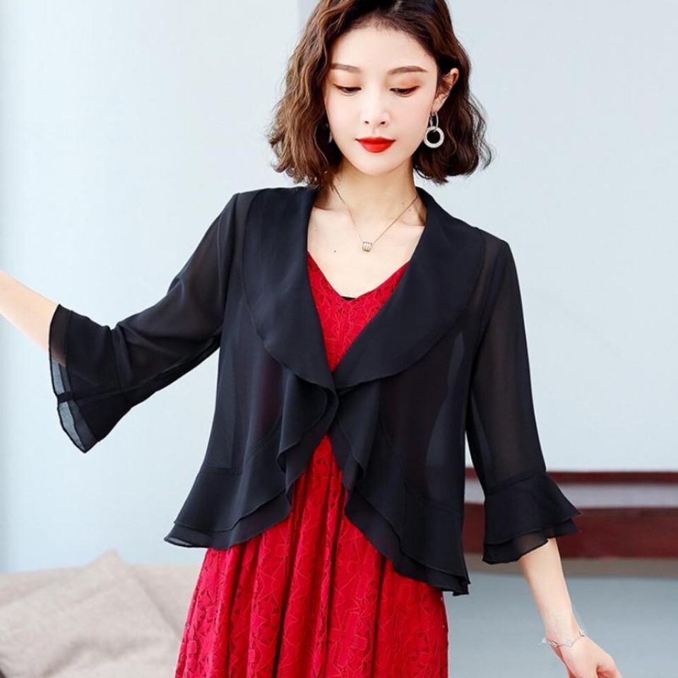 Women Lady Chiffon Ruffles Shrug Bolero Cape Coat Tops Capelet Casual ...