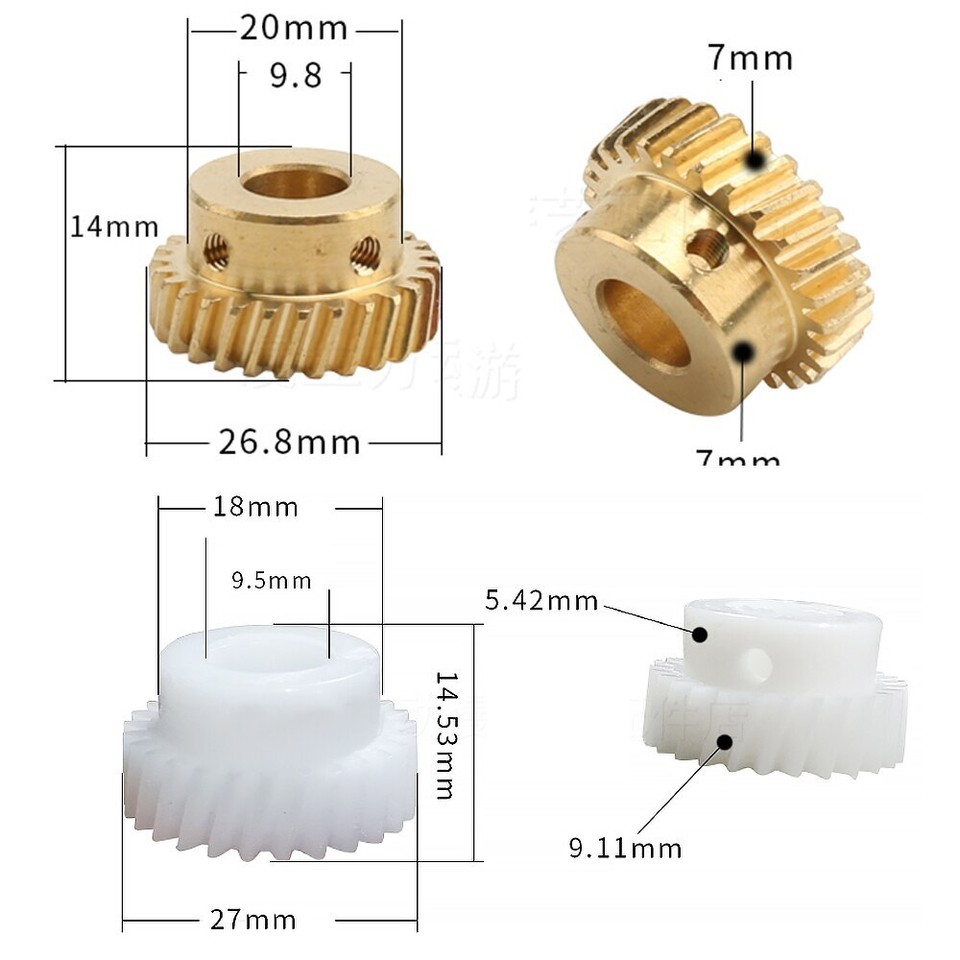 1PCS 27 Teeth Copper Gears With Screw Drive wheels For Gantry Claw ...
