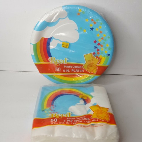 Vtg CA Reed Rainbow Clouds Paper Party Supplies 50 Napkins 50 Plates ...